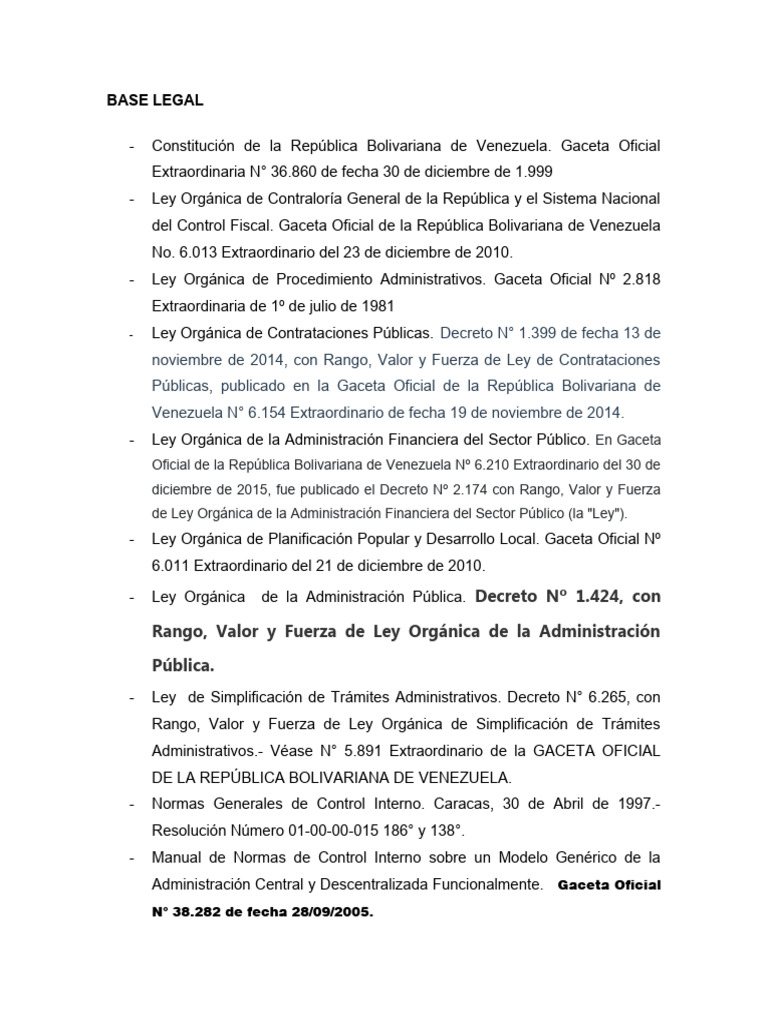 Base Legal | PDF | Venezuela | Regulación