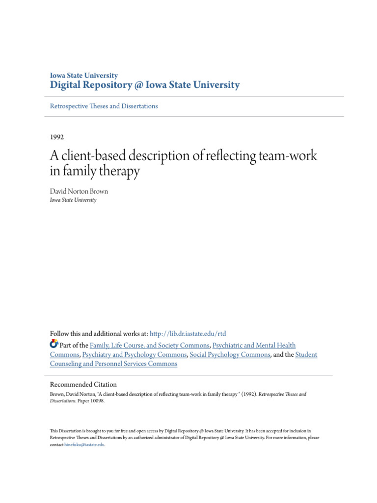 A Client-Based Description of Reflecting Team-Work in Family Ther | PDF ...