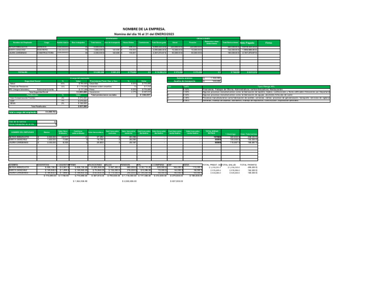 Formato de Nomina | PDF | Relaciones laborales | Economias