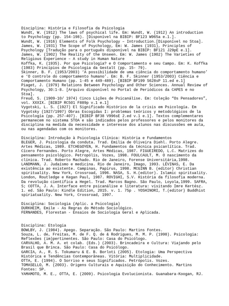 Lista de Livros Psicologia-USP | PDF | Psicologia | Sociologia