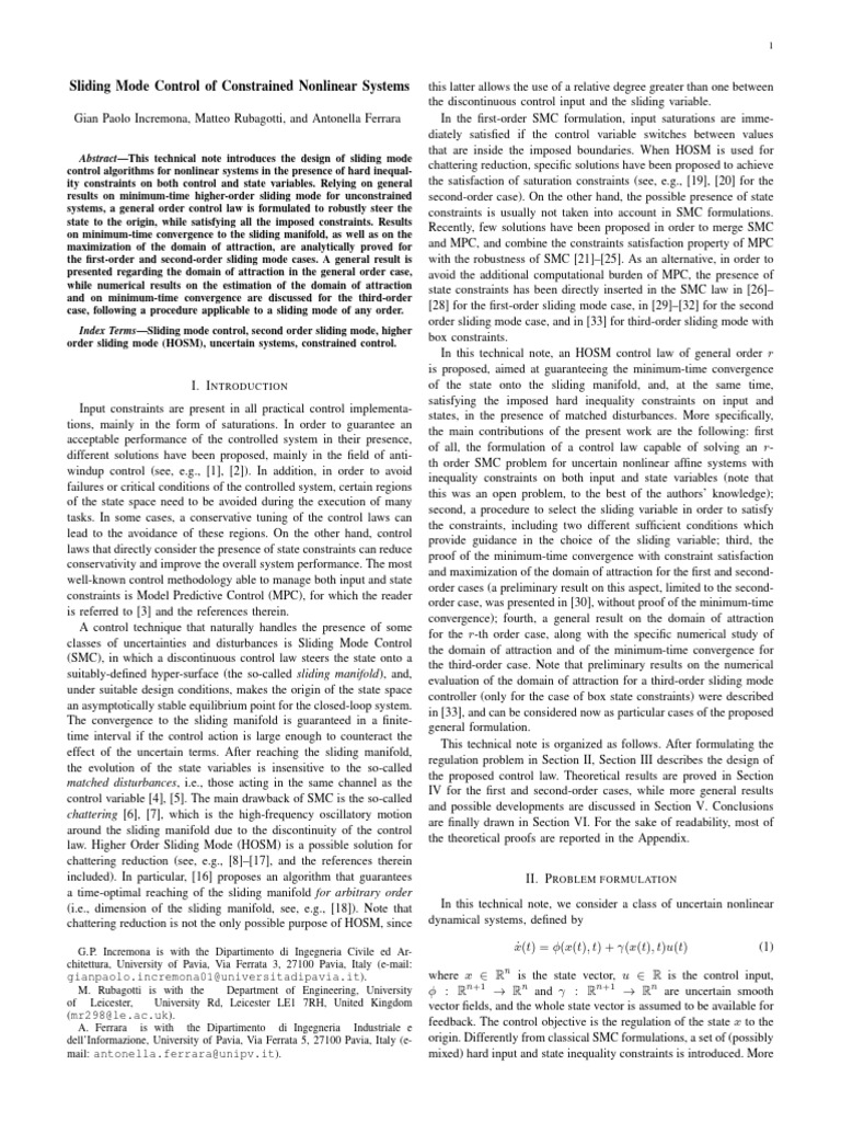 Incremona Rubagotti Ferrara | PDF | Dynamical System | Control Theory