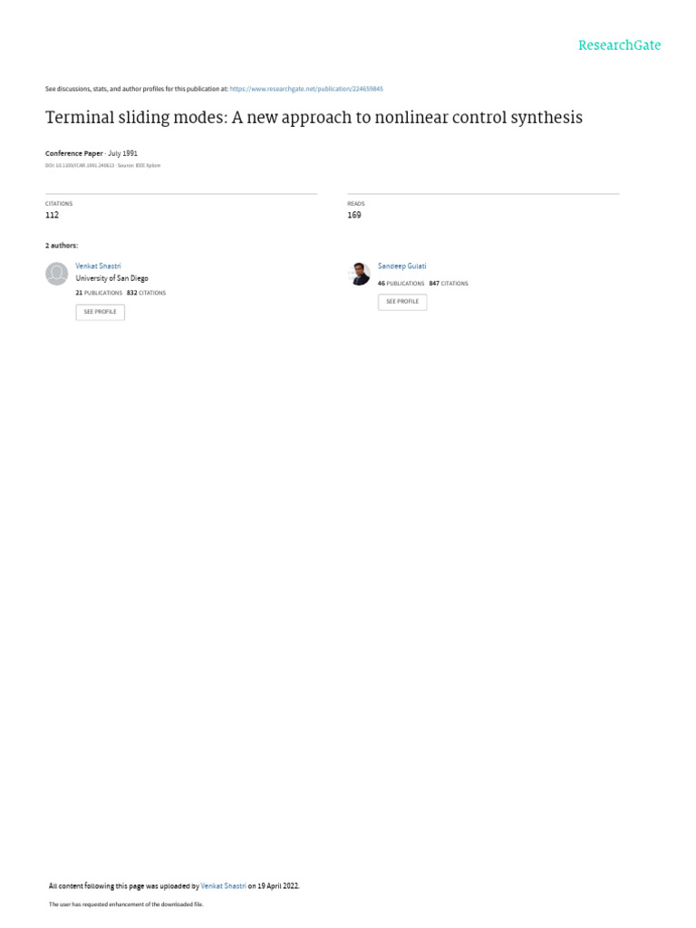 ASME Terminal Sliding Modes Paper | PDF | Stability Theory | Control Theory