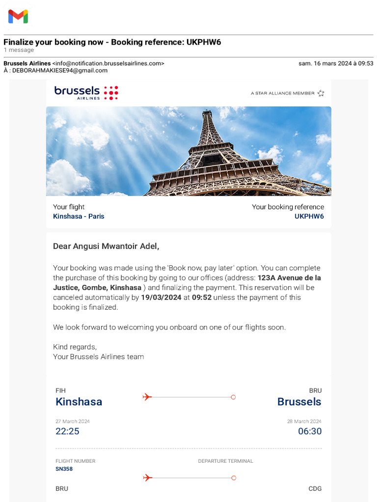 Gmail - Finalize Your Booking Now - Booking Reference - UKPHW6 | PDF ...