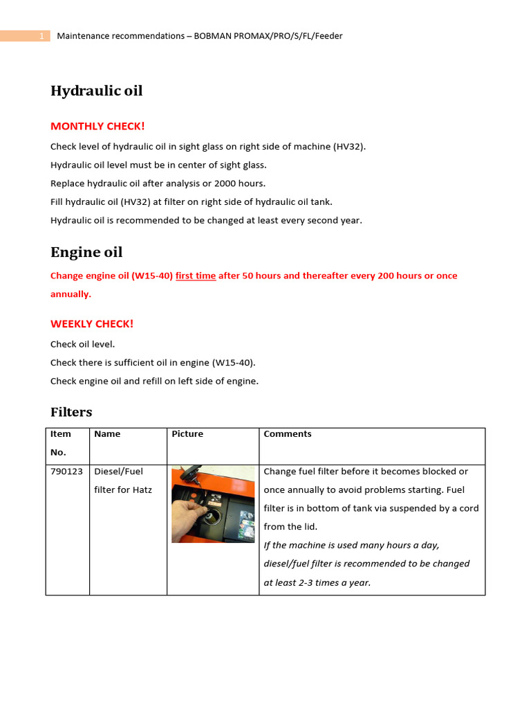 BOBMAN PROMAX Maintenance Guide | PDF | Diesel Engine | Rotating Machines