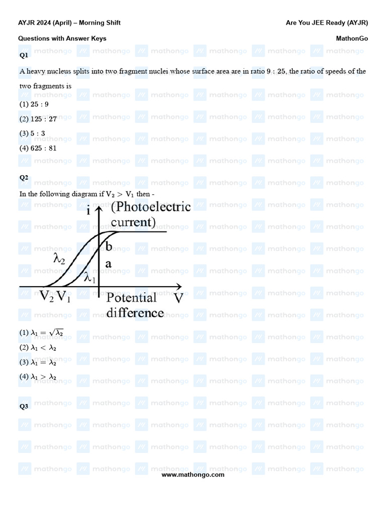 (Final Answer Keys With Solutions) AYJR 2024 (April) - Morning Shift ...