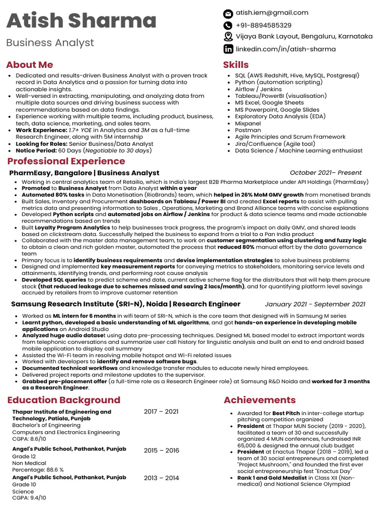 Atish Sharma - Resume | PDF | Wi Fi | Analytics