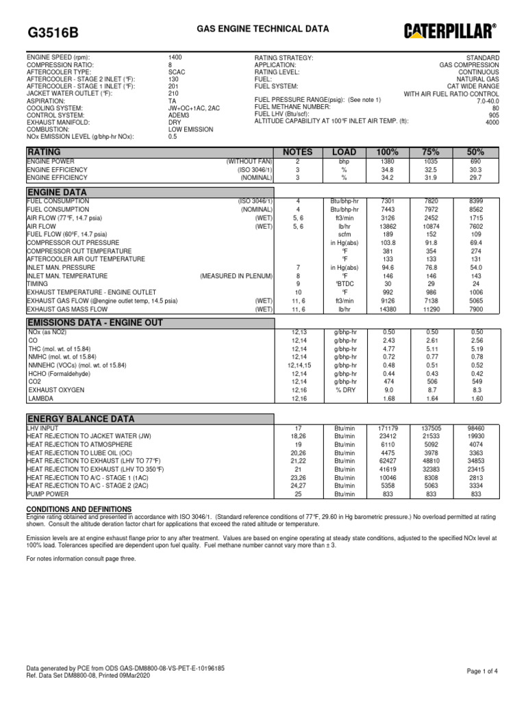 3516b Performance Data | PDF | Atmosphere Of Earth | Engines