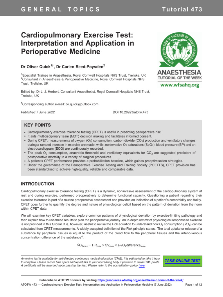 CPET in Perioperative Medicine | PDF | Lung | Clinical Medicine