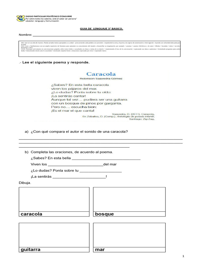 2 Guia 3° Año Poema Ejercicios | PDF