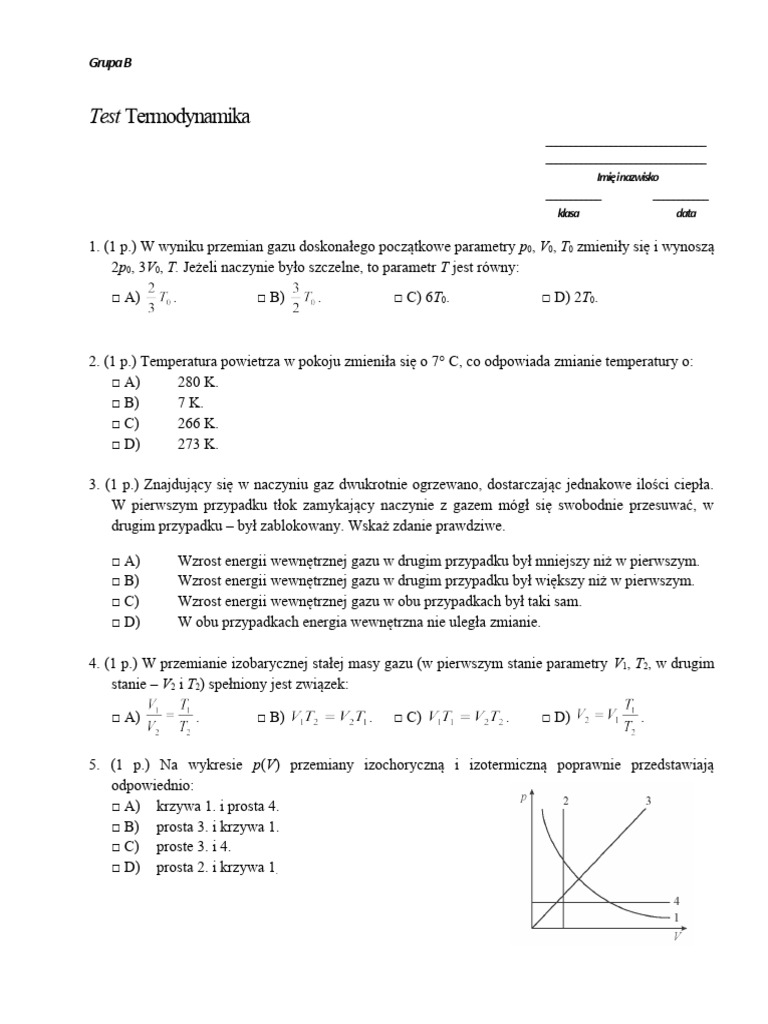 Test 7 Termodynamika Grupa B | PDF