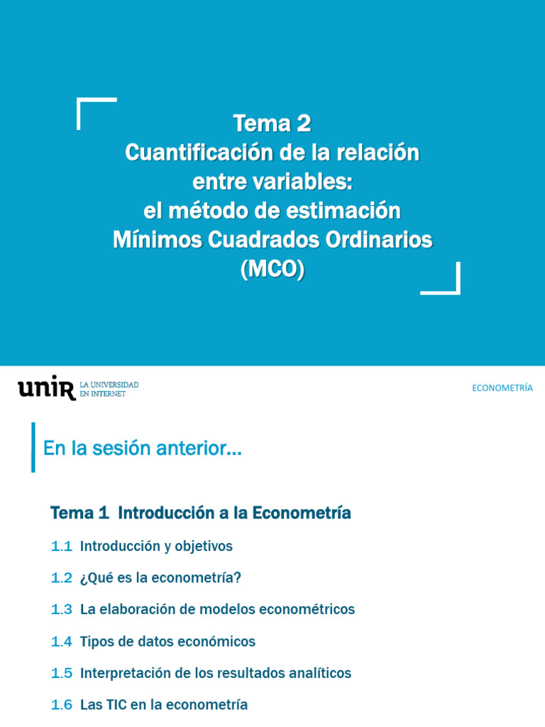 Tema2.1 Econometria | PDF | Mínimos cuadrados ordinarios | Análisis de regresión