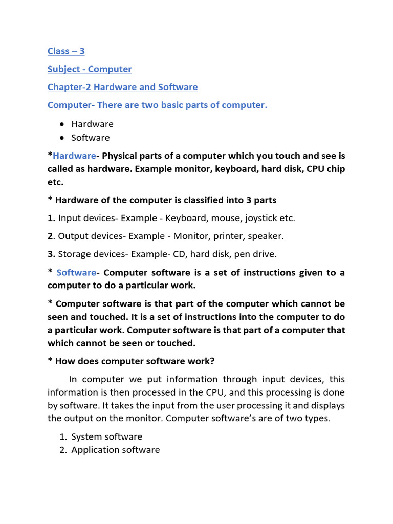 Class 3 Computer Chapter 2 | PDF | Computer Hardware | Input/Output