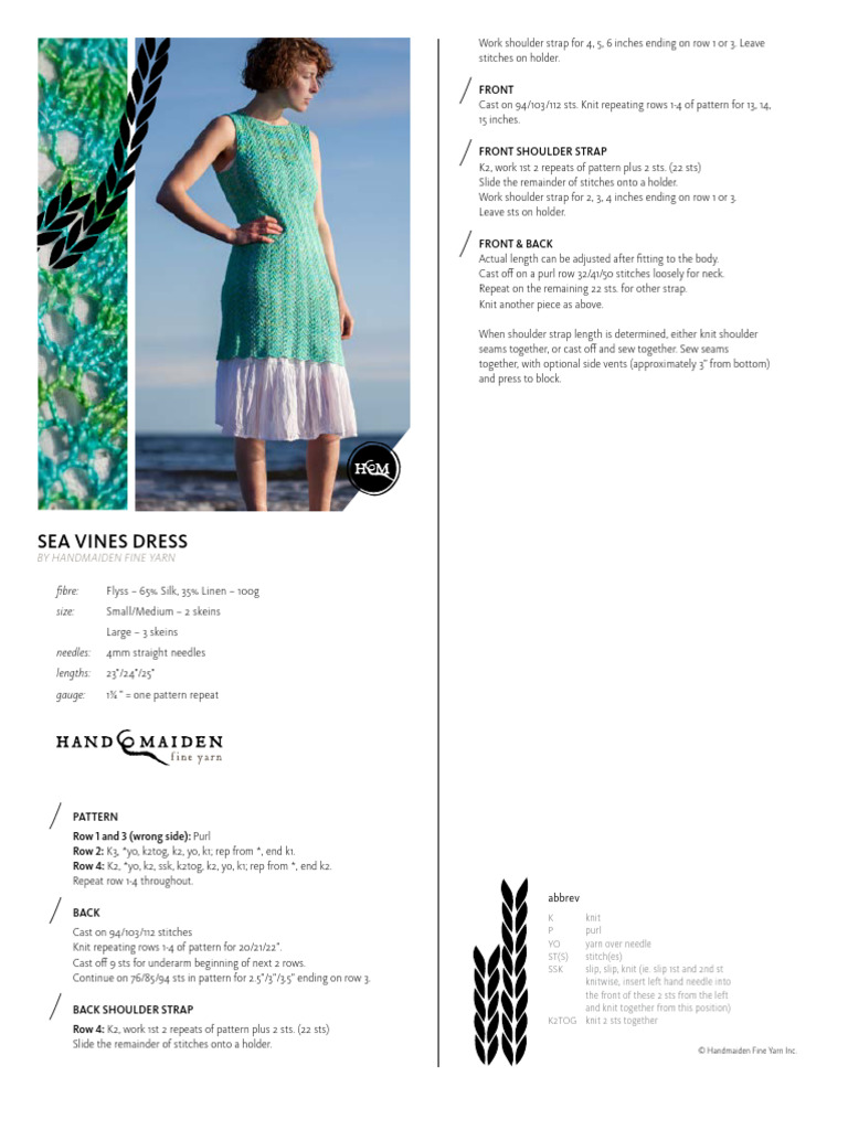 Sea Vines Dress in Hand Maiden Downloadable PDF - 2 | PDF | Knitting | Yarn