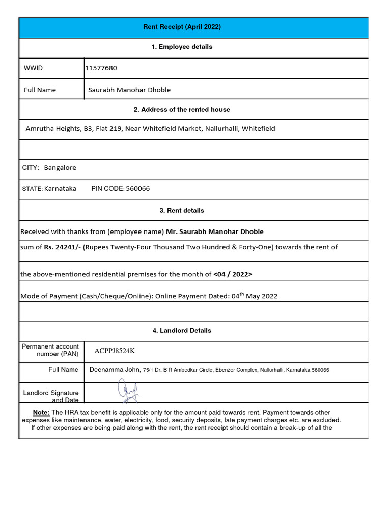 Intel Hra Rent Receipt Template Ind 11577680 | Download Free PDF ...
