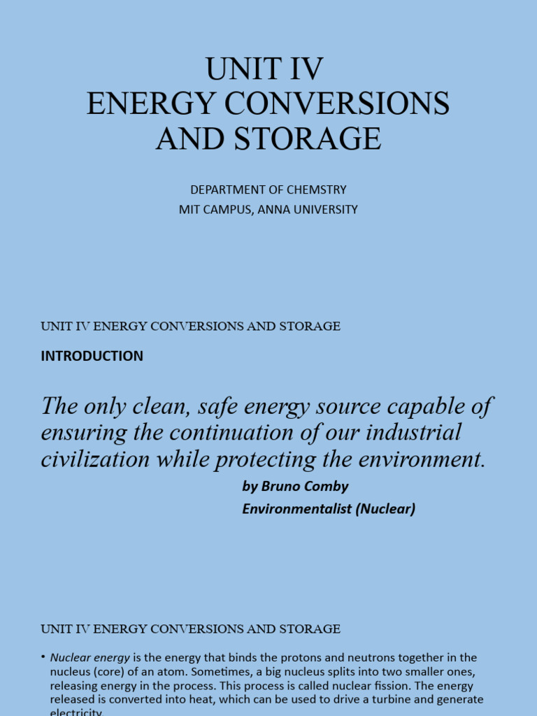 Unit-IV Energy Conversions and Storage | PDF | Fuel Cell | Nuclear Fission