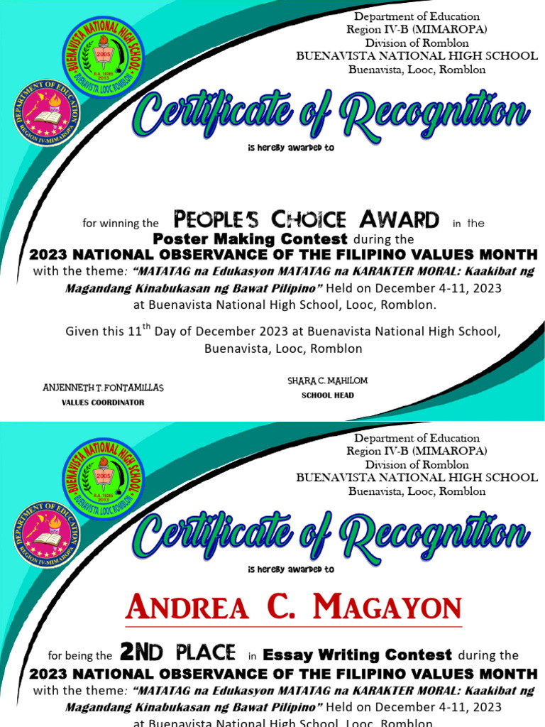 Certificate Values Month 2023-2024 | PDF | Languages | Foreign Language ...