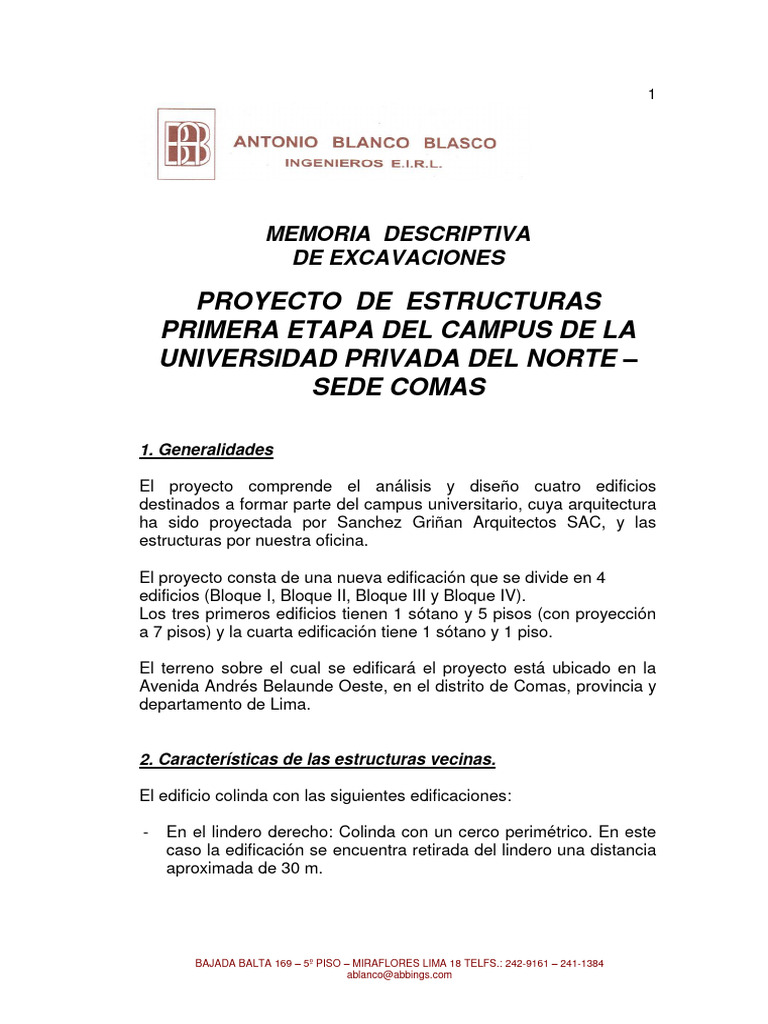 Memoria Excavaciones - UPN COMAS | PDF | Lima