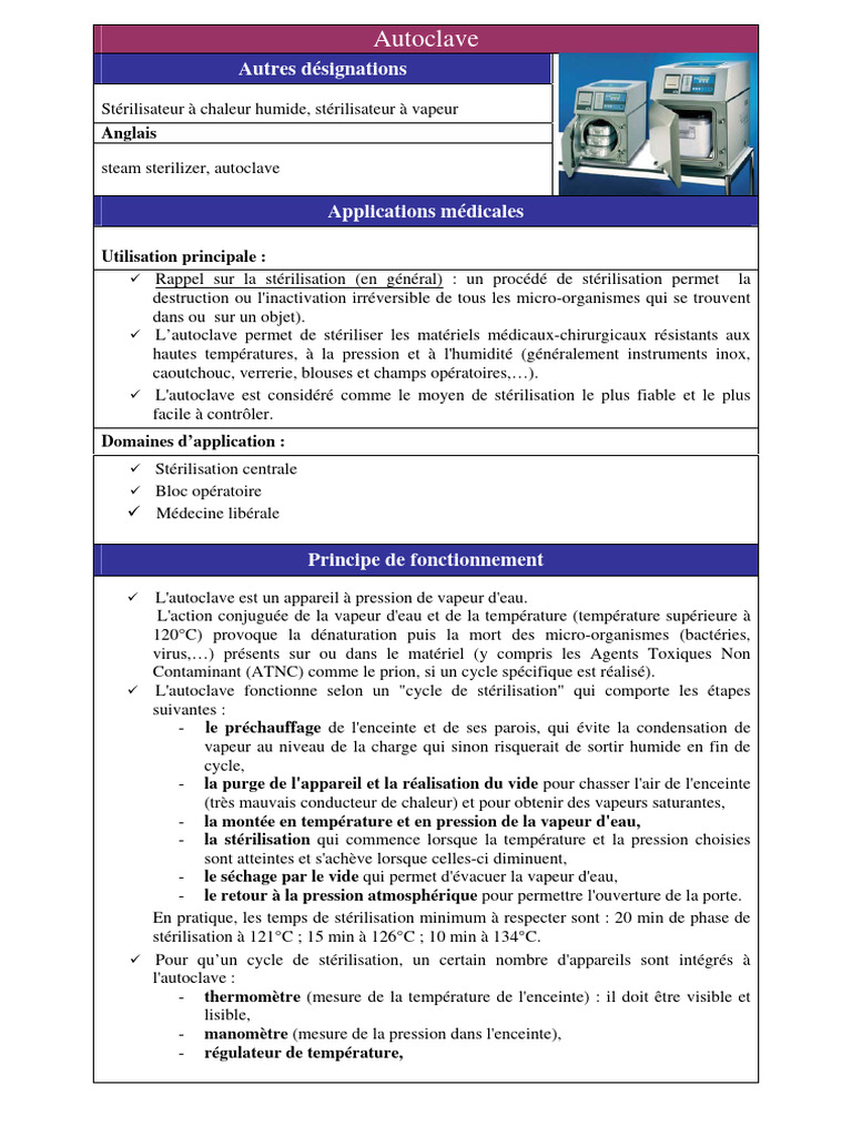 Cycle de stérilisation par autoclave | PDF | Stérilisation (microbiologie)