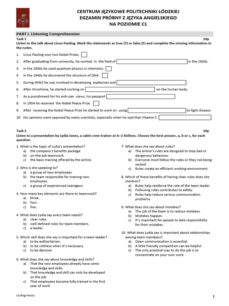Egzamin C1 MOCK 1 | PDF | Meat | Tissue Engineering
