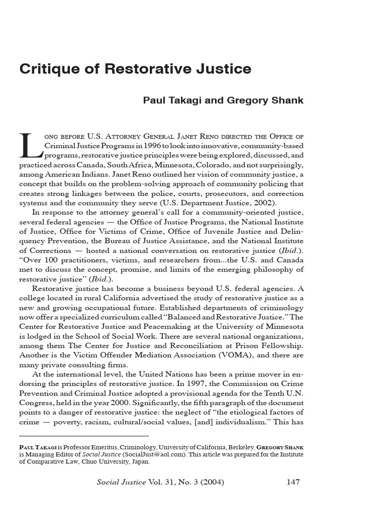 Critique of Restorative Justice | PDF | Restorative Justice | Crimes