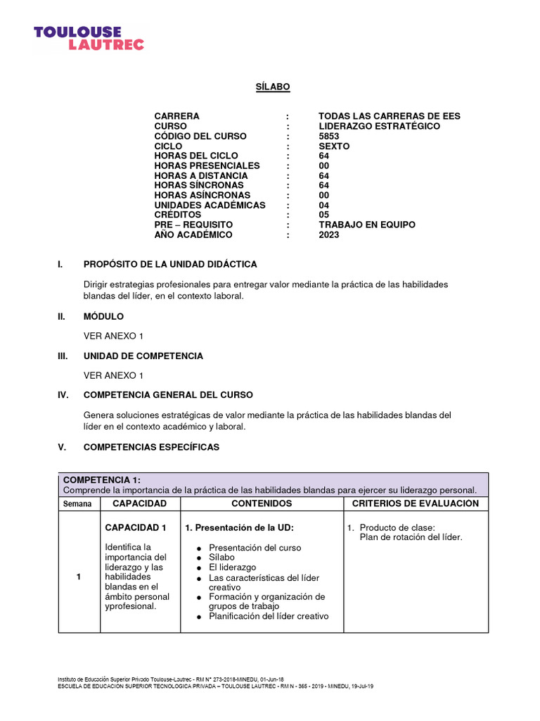 5853 Sílabo Liderazgo Estratégico | PDF | Marketing | Diseño