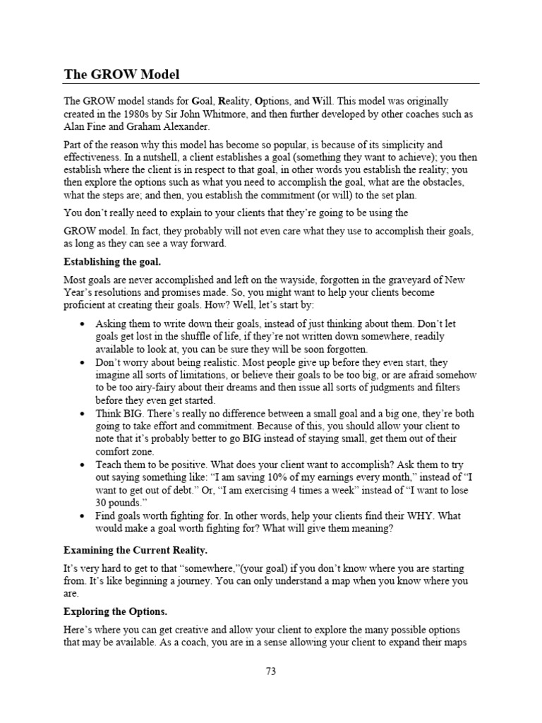 The GROW Model | PDF | Goal | Behavioural Sciences