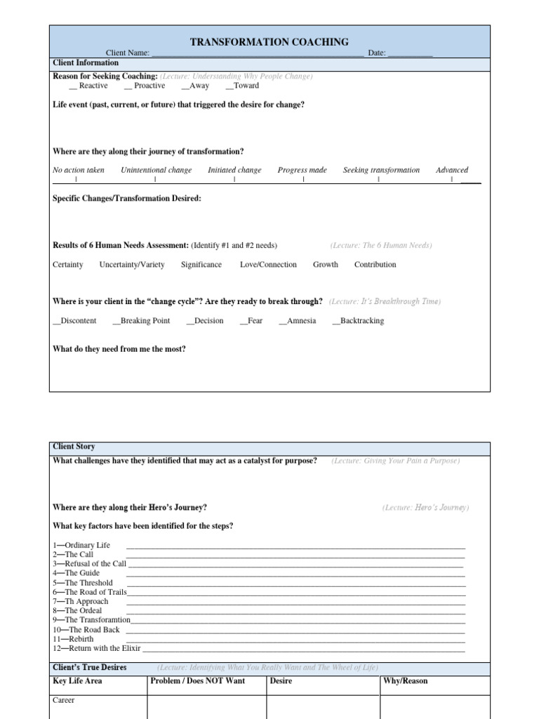 Coaching Progress & Transformation Template | PDF | Behavior | Thought