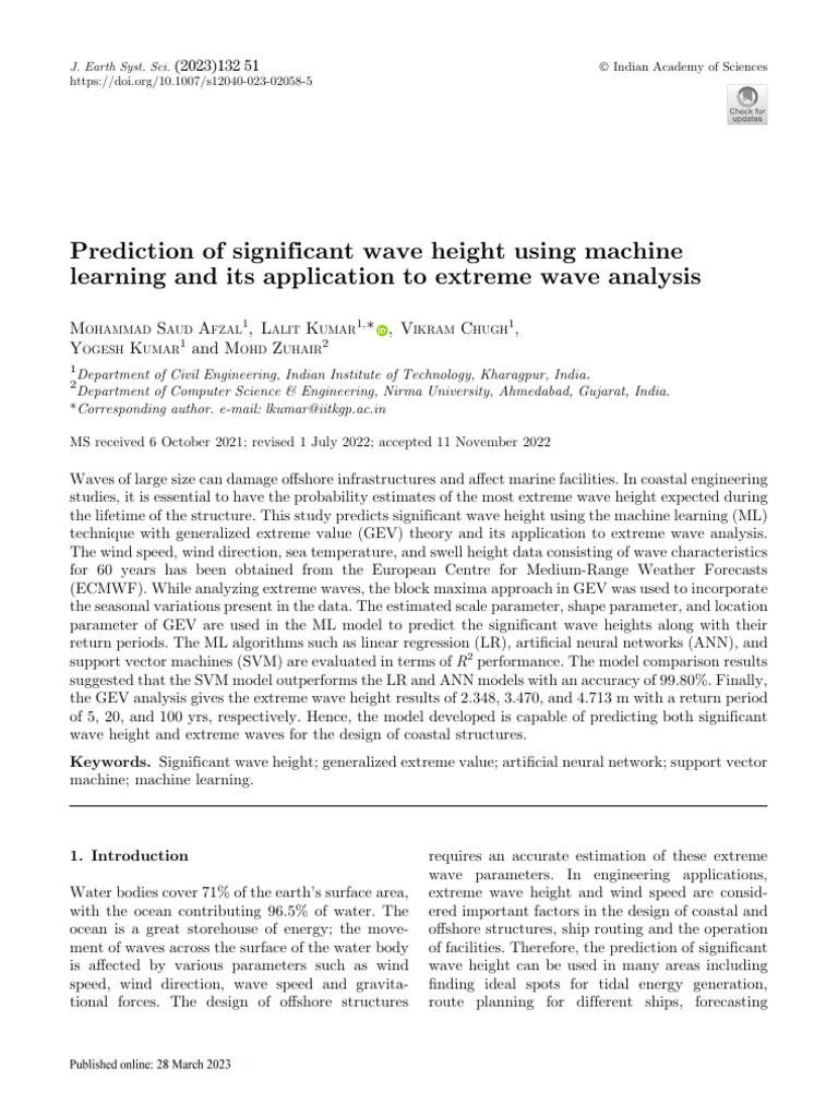 Prediction of Significant Wave Height Using Machine Learning and Its ...