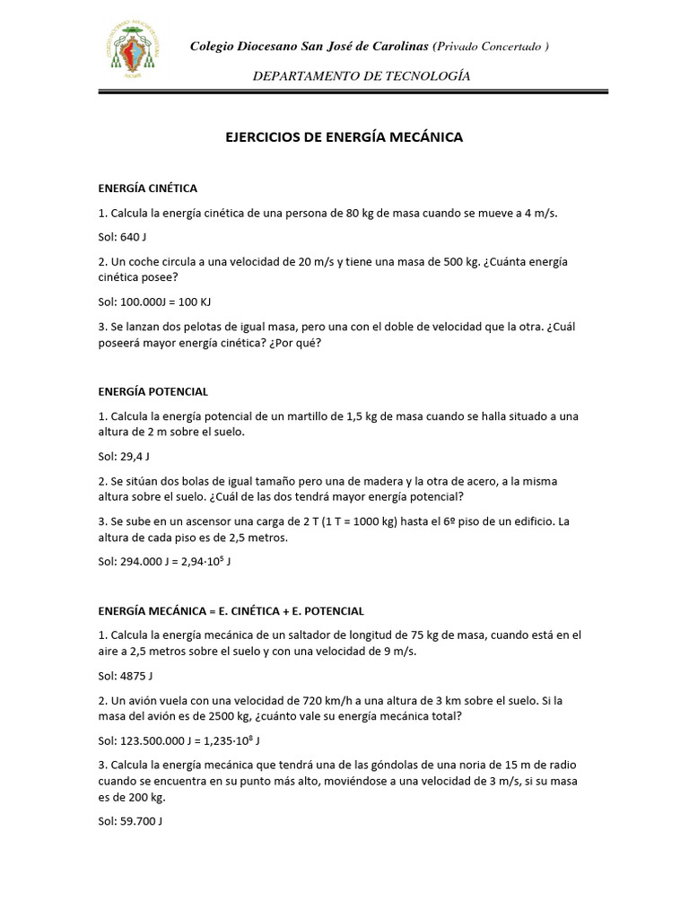 Ejercicios de Energía Mecánica | PDF | Energía cinética | Metrología