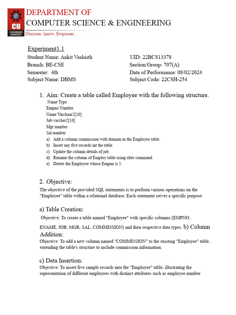 Ankit Vas Dbms | PDF | Databases | Table (Database)