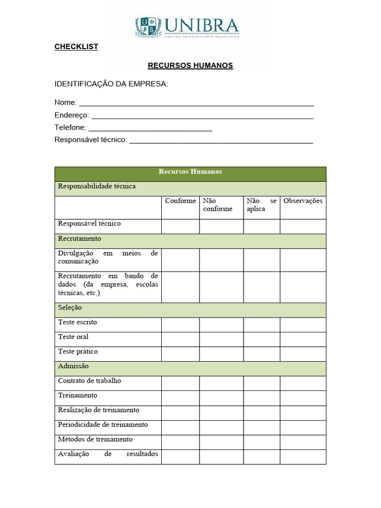Checklist - Recursos Humanos | PDF