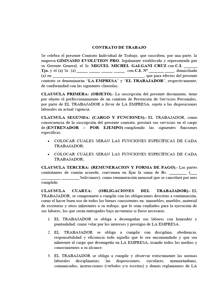 CONTRATO DE TRABAJO A PLAZO FIJO - MODELO | PDF | Derecho laboral | Business