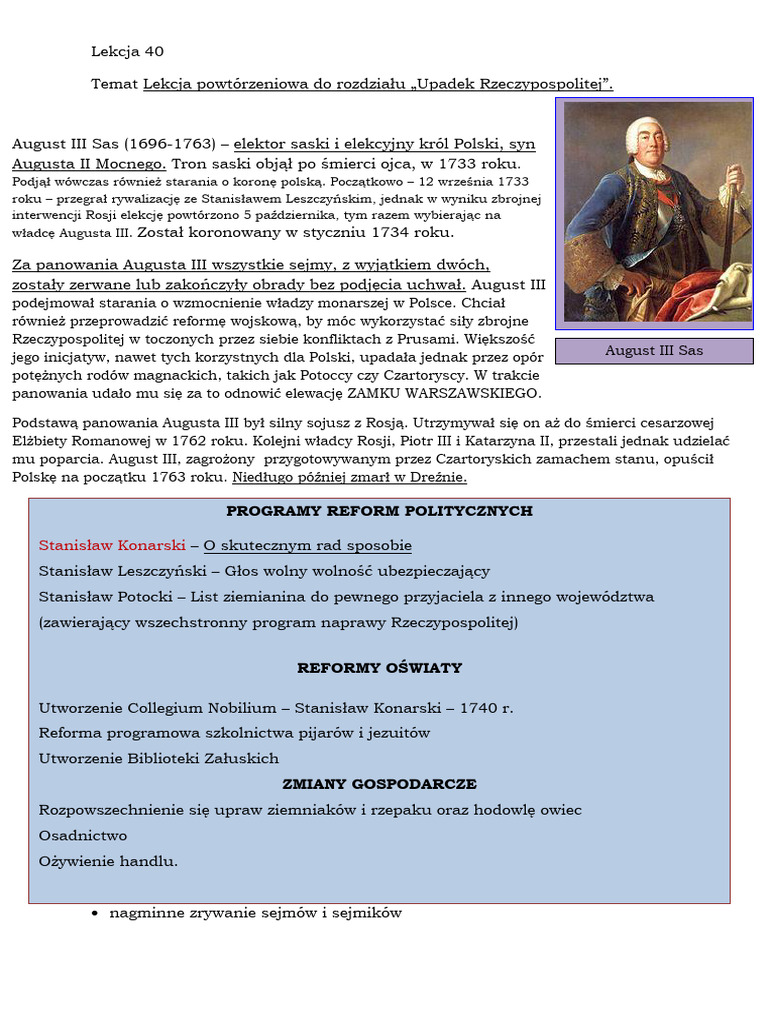 Lekcja 40 Lekcja Powtorzeniowa Do Rozdzialu Upadek Rzeczypospolitej". Klasa 6 | PDF