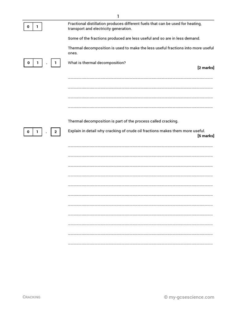 cracking-and-alkenes-questions | PDF | Cracking (Chemistry) | Chemistry
