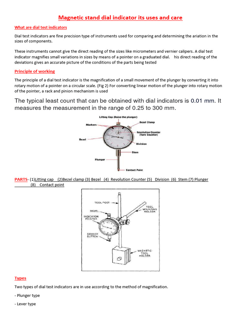 Magnetic stand dial indicator its uses and care | PDF