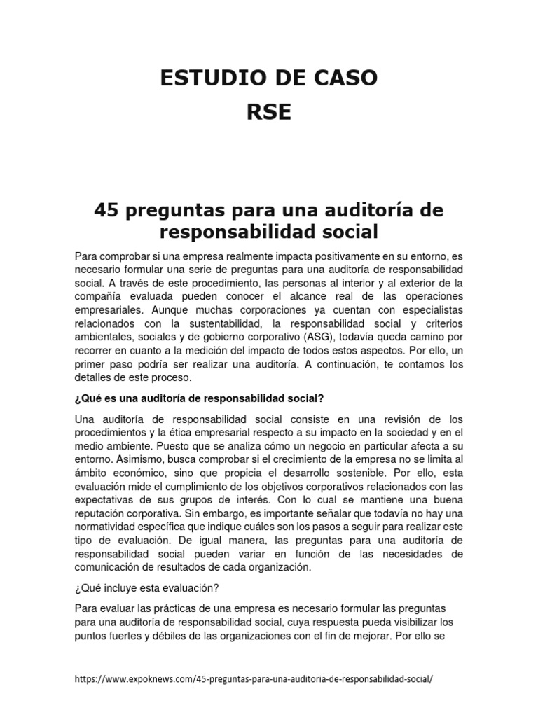 Taller Estudio de Caso Auditoria Rse | PDF | Responsabilidad social corporativa | Auditoría