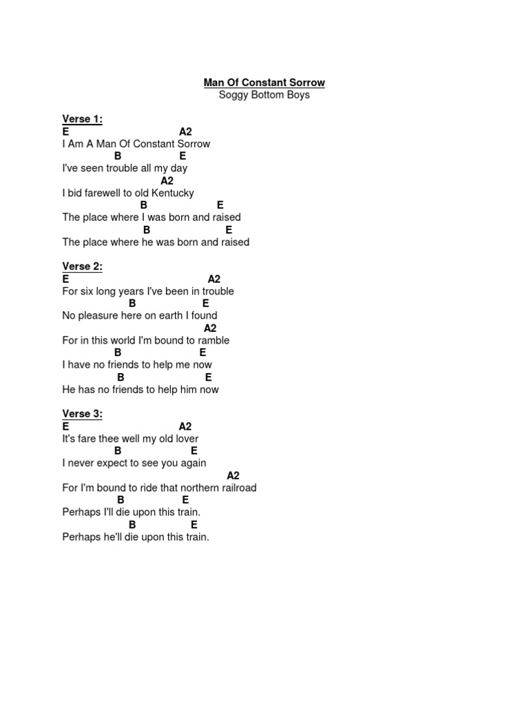 Man of Constant Sorrow Chord Chart | PDF