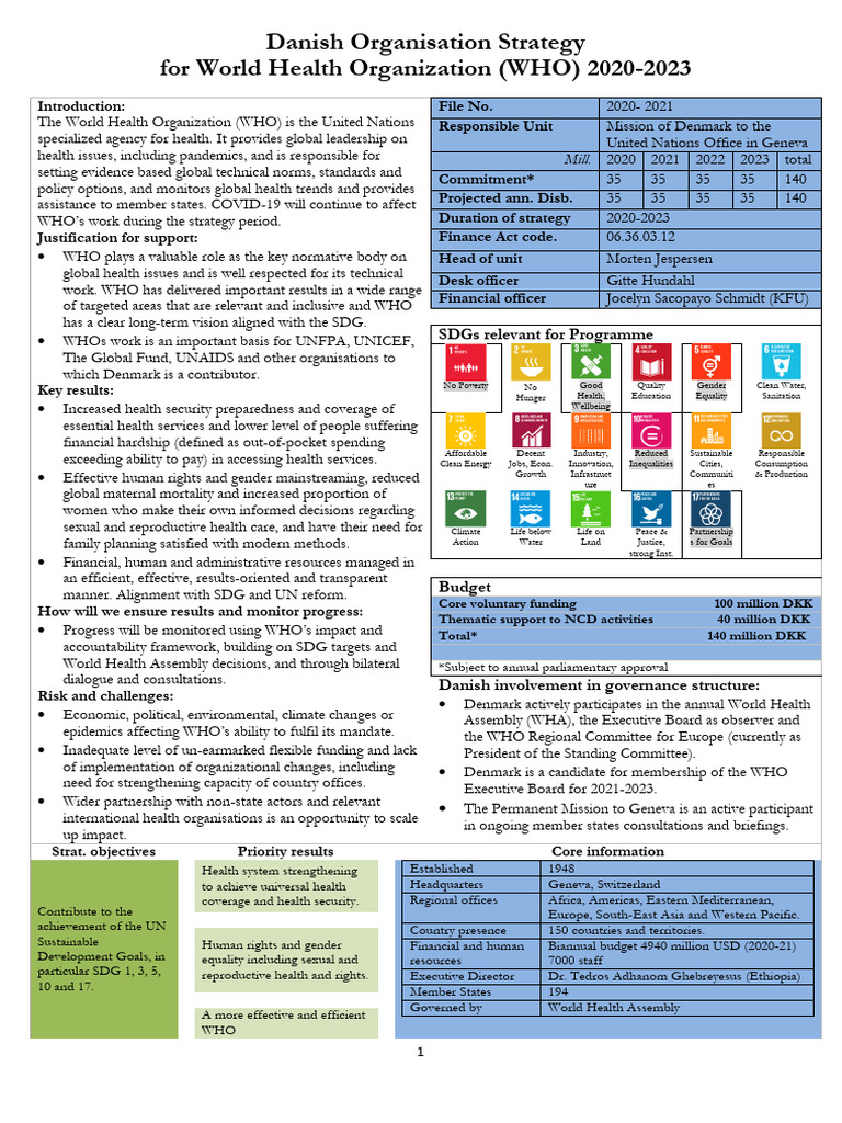 Denmark's WHO Strategy 2020-2023 | PDF | World Health Organization ...