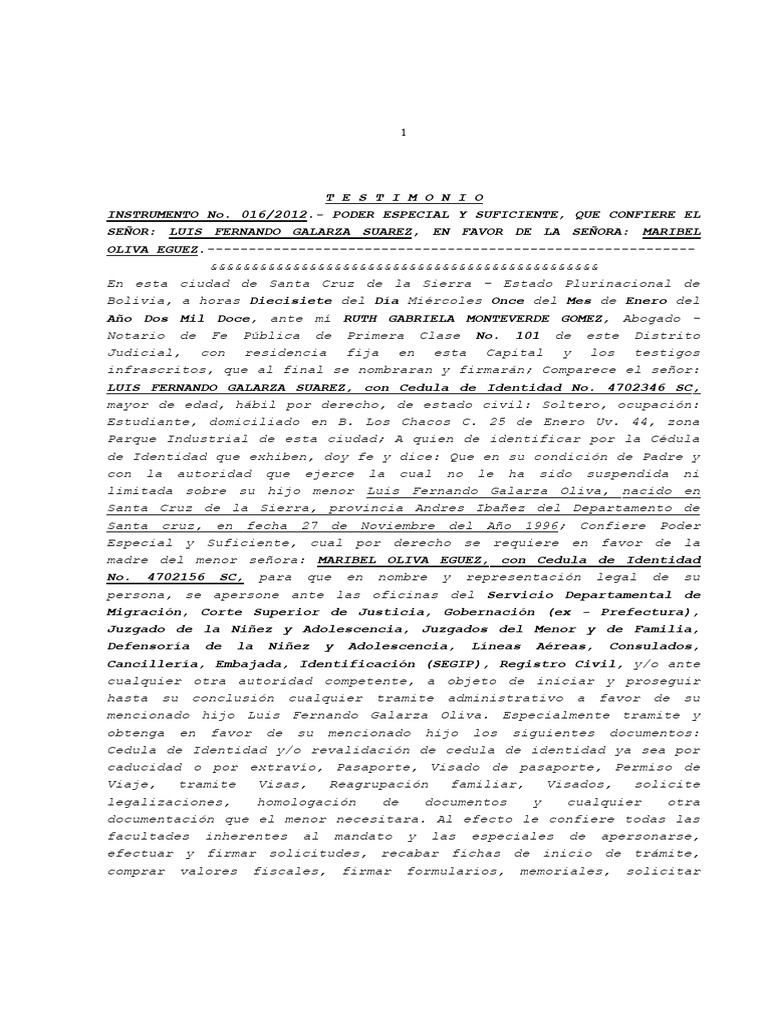 016 Permiso de Viaje de Menor (Luis Fernando Galarza Suarez) | Descargar gratis PDF | Documento ...