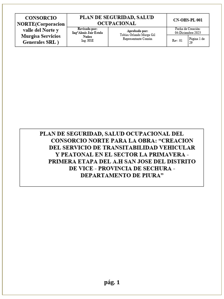 Plan de Seguridad, Salud y Medio Ambiente - Sechura | PDF | Seguridad y salud ocupacional ...