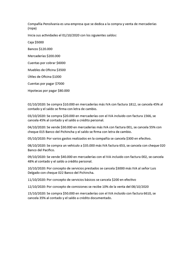 Ejercicio Completo | PDF | Finanzas y administración del dinero | Derecho