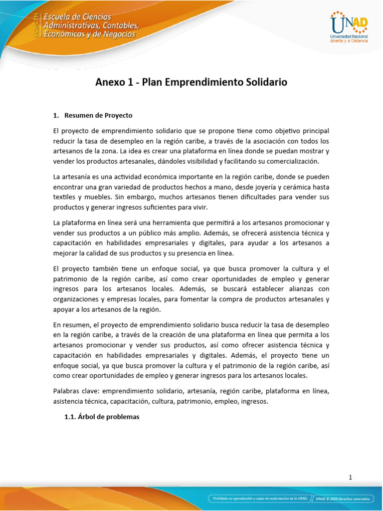 Anexo 1 - Plan Emprendimiento Solidario | PDF | Iniciativa empresarial | Empleo