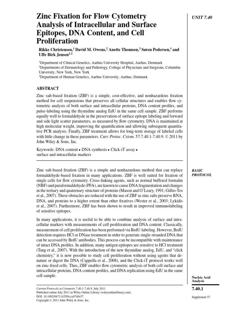 Zinc Fixation For Flow Cytometry Analysis of Intracellular and Surface ...