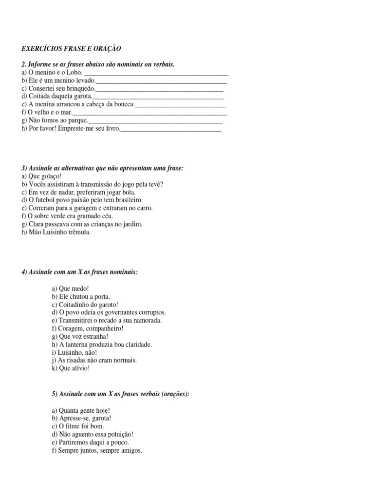 Exercicios Frase e Oracao | PDF