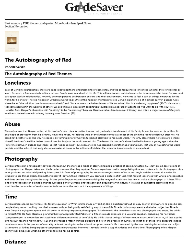 The Autobiography of Red Themes - GradeSaver | PDF