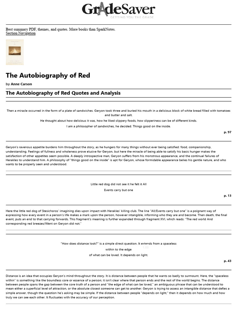 Autobiography of Red: Key Quotes | PDF