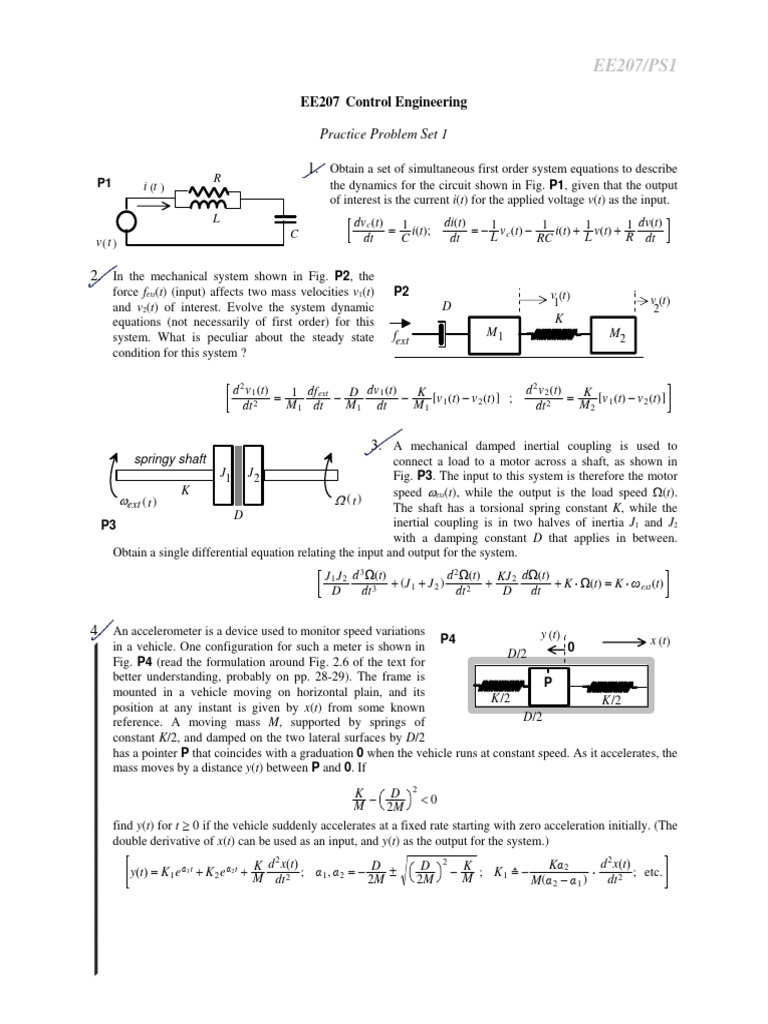 EE207 Problem Set 1 IIT ROPAR | PDF | Accelerometer | Electrical Engineering