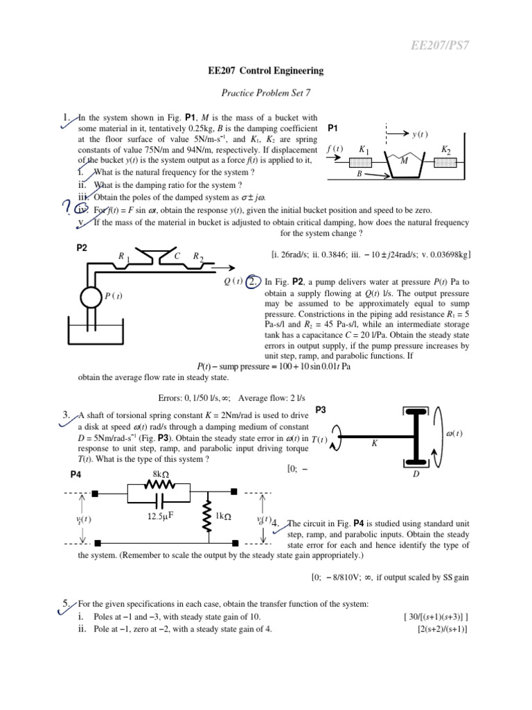 Control Engineering Practice Problems | PDF | Damping | Electricity