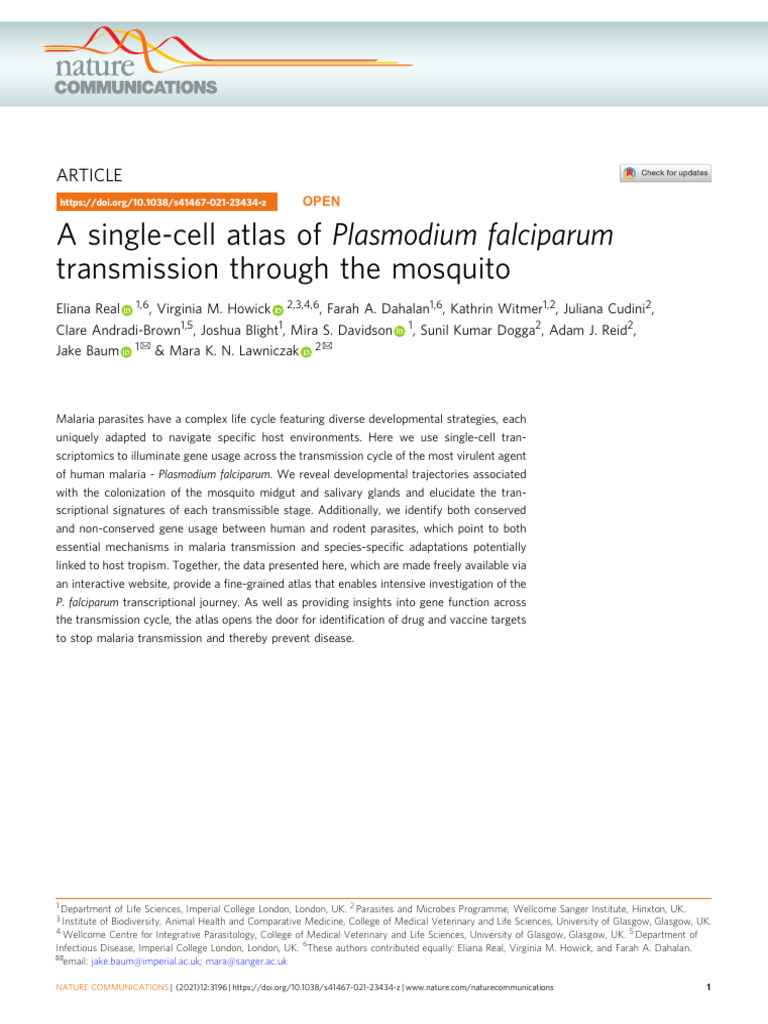 A single-cell atlas of Plasmodium falciparum transmission through the ...