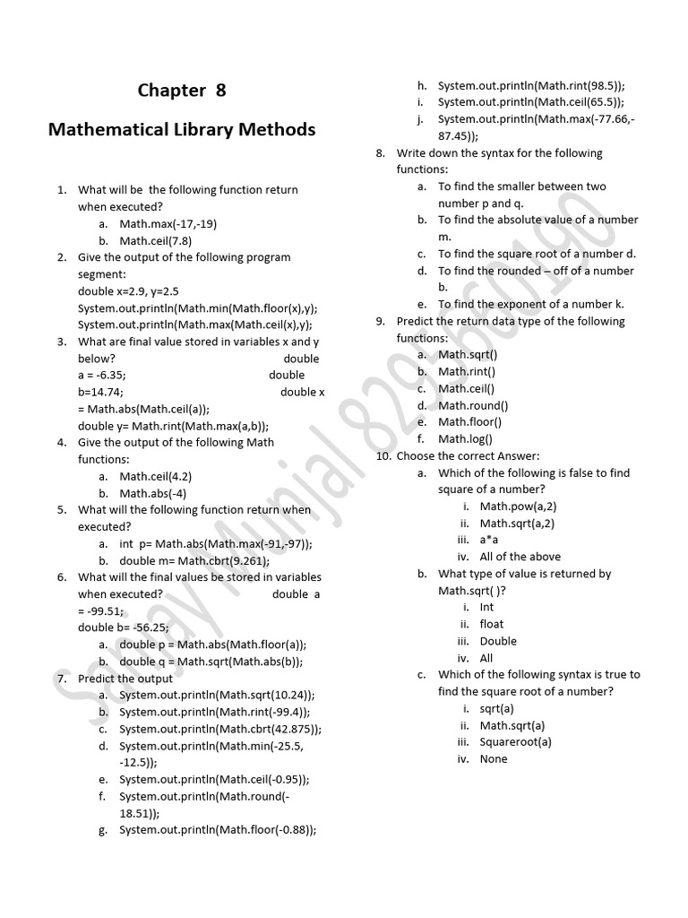 Chapter 8 Short Questions | PDF | Mathematics | Square Root